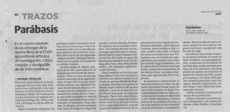 Reseña de la publicación periódica Parábasis por Manuel Pecellín - ESAD ...